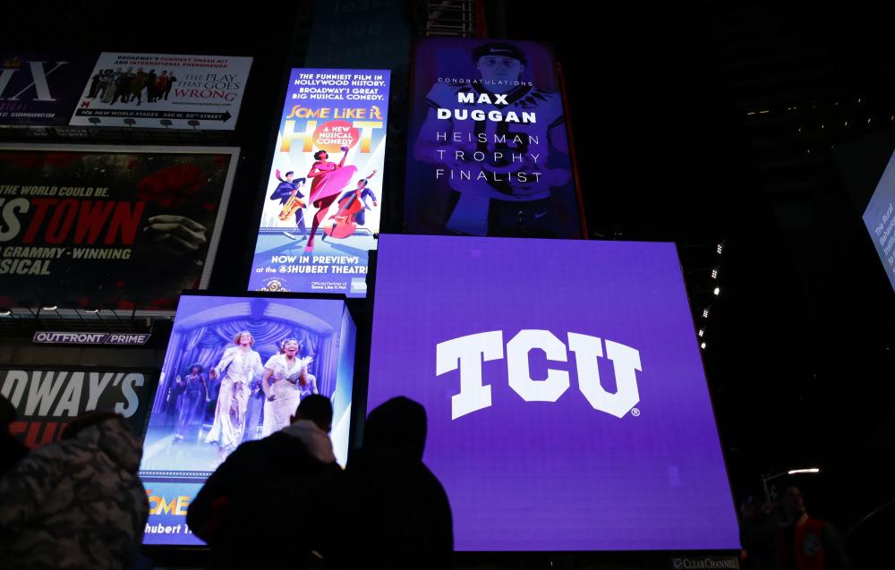TCU Turns Times Square Purple